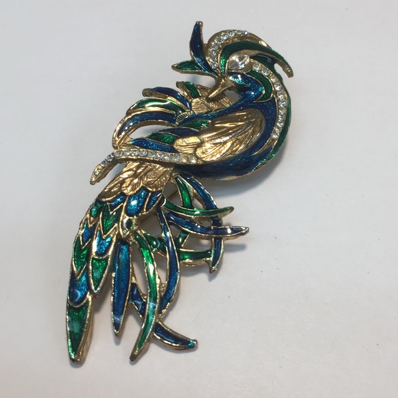 Vintage | Jewelry | Vintage Enamel Stone Gold Peacock Brooch Pin | Poshmark